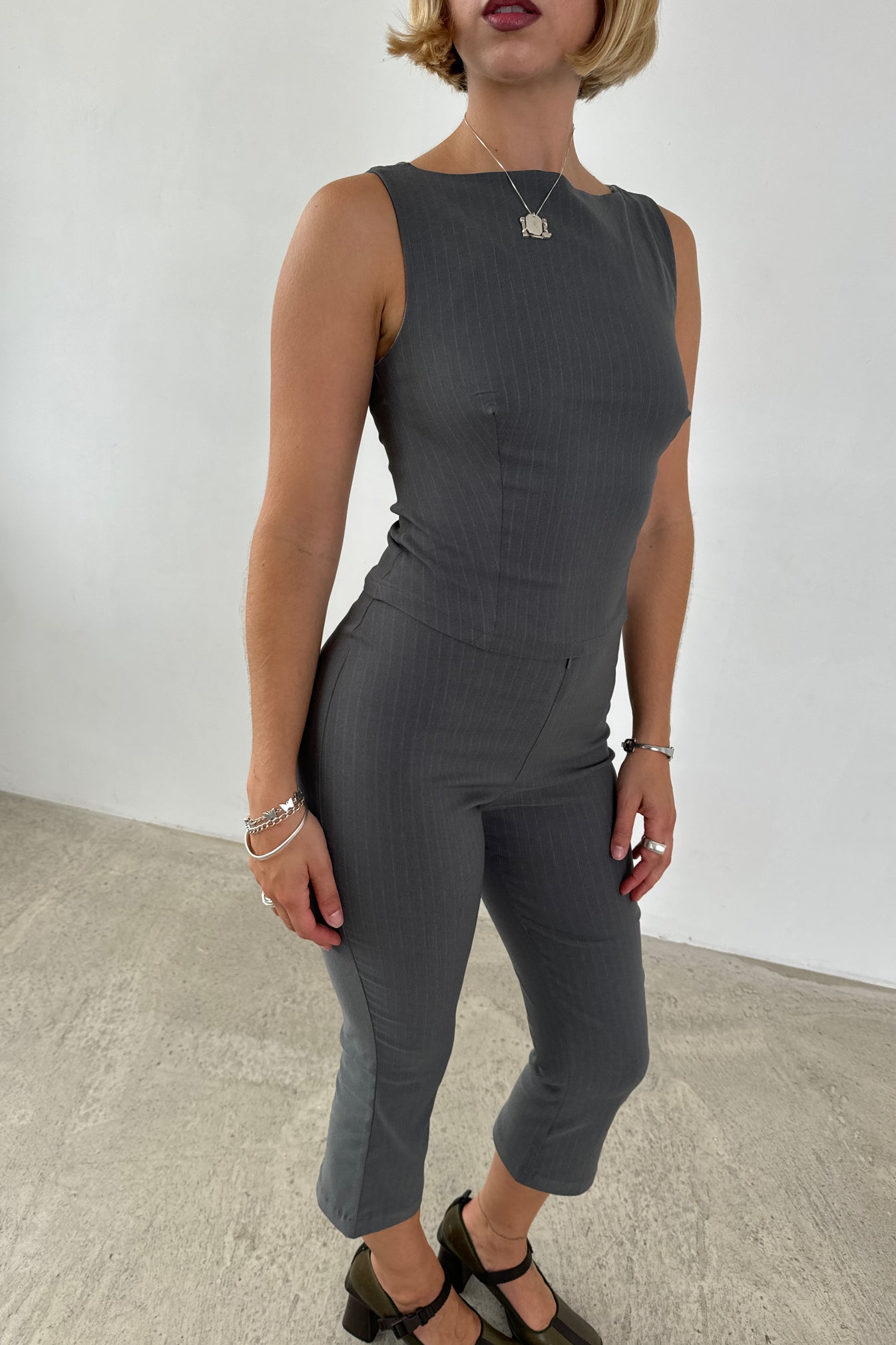 High Neck Top - Slate Pinstripe – Isabella Vrana